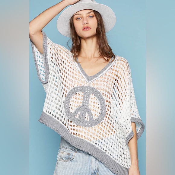 POL | Sweaters | Open Crochet Oversized Peace Sign Sweater Pol | Poshmark